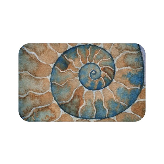 Ammonite Bath Mat Ammonite Watercolor Decor Seashell Floor | Etsy
