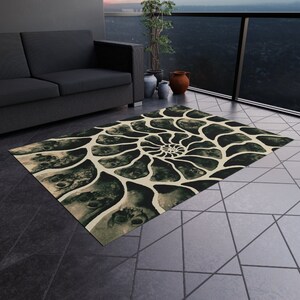 Gothic Ammonite Rug, Spooky Spiral Skull Fossil Watercolor Living Room ...