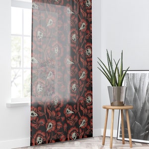 Victorian Goth Curtain, Spooky Macabre Red Skull Flower Blackout Window ...