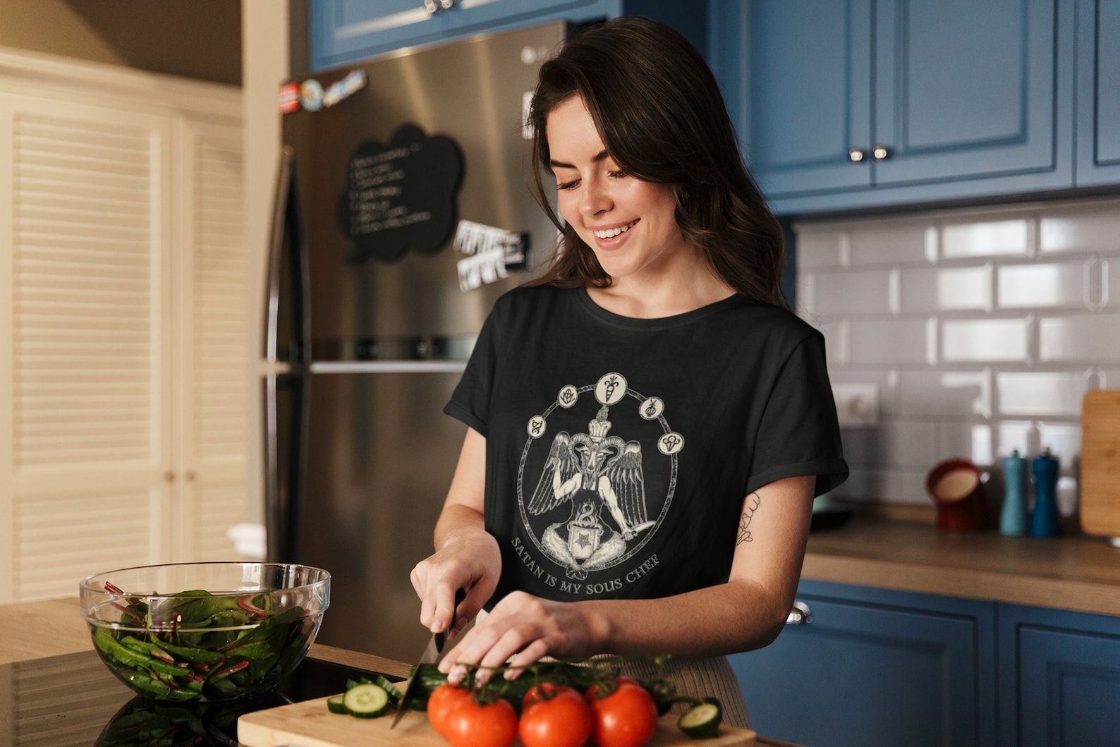 Chef Baphomet Tshirt, Funny Satan is My Sous Chef Tee, Dark Humor ...