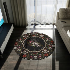 Dark Cottagecore Rug - Gothic Round Area Carpet With Macabre Floral ...