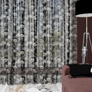 Gothic Floral Curtain, Elegant Macabre Skull Flowers Window Curtains in ...