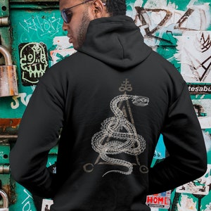 Occult Snake Hoodie, Goth Serpent Skeleton Hooded Sweatshirt, Satanic ...