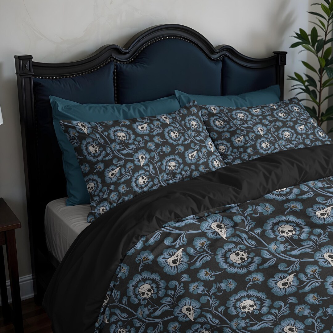 Blue Victorian Bedding Set, Gothic Baroque Floral 3-piece Duvet Cover ...