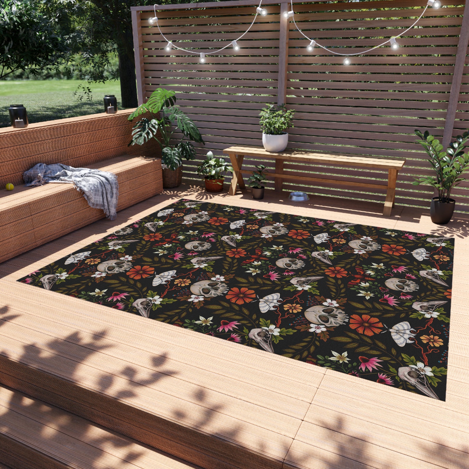 Forest Witch Rug. Enchanting Dark Cottagecore Skull Moth & Flower ...