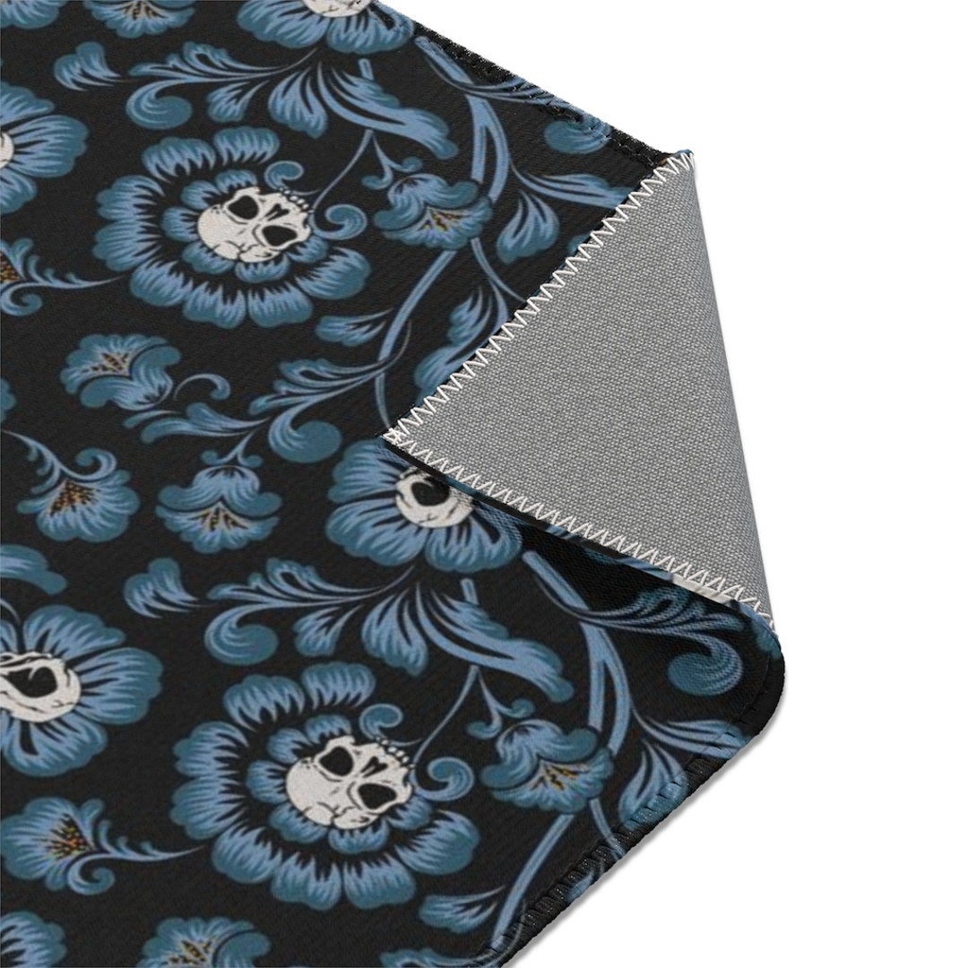 Gothic Skull Rug, Goth Floral Victorian Accent Carpet, Occult Blue ...