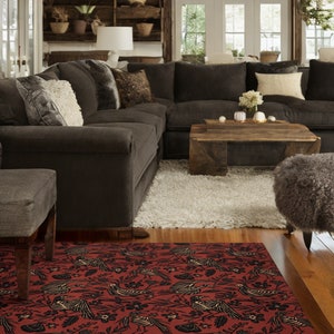 Fall Skeleton Area Rug, Macabre Linocut Botanical Folk Art Indoor ...