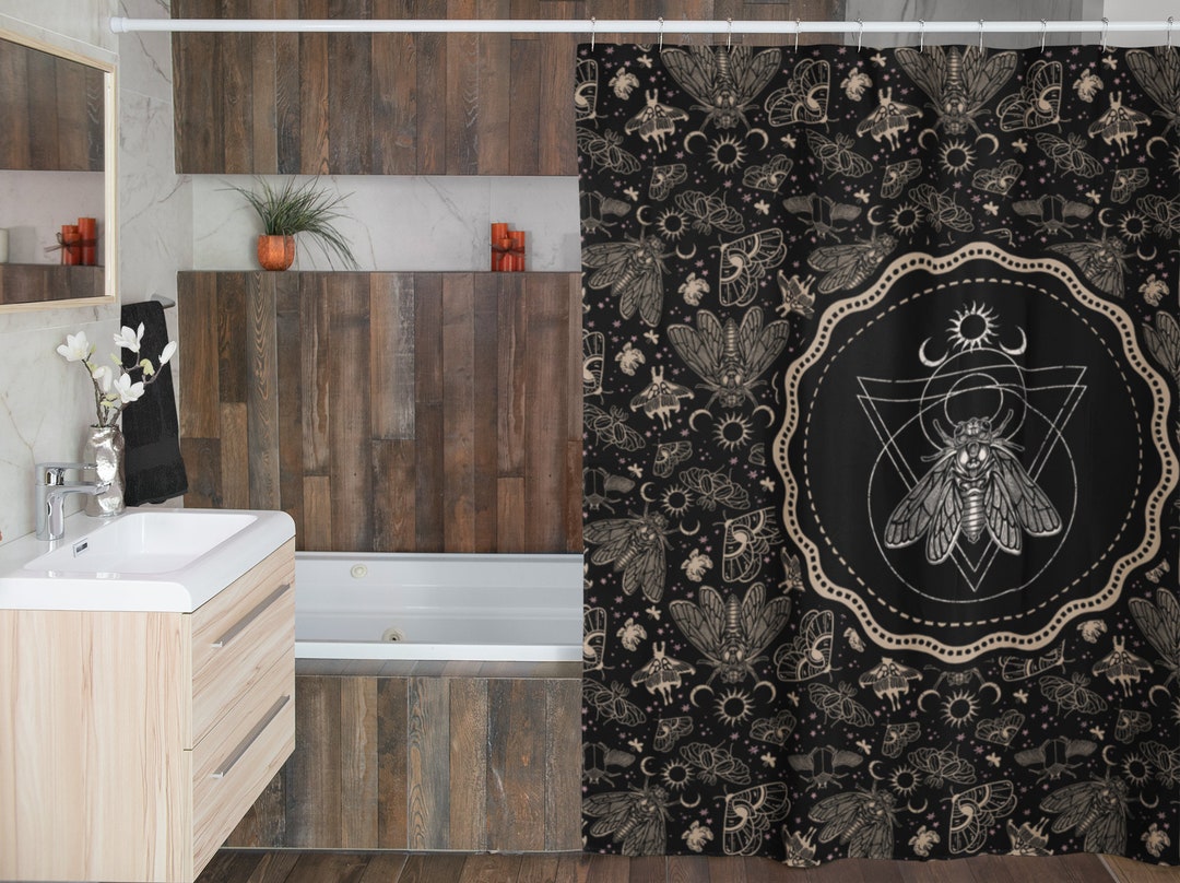 Occult Cicada Shower Curtain - Witchy Gothic Bathroom Décor With ...