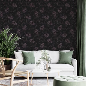 Elegant Skull Wallpaper | Macabre Gothic Floral Wall Mural | Peel ...