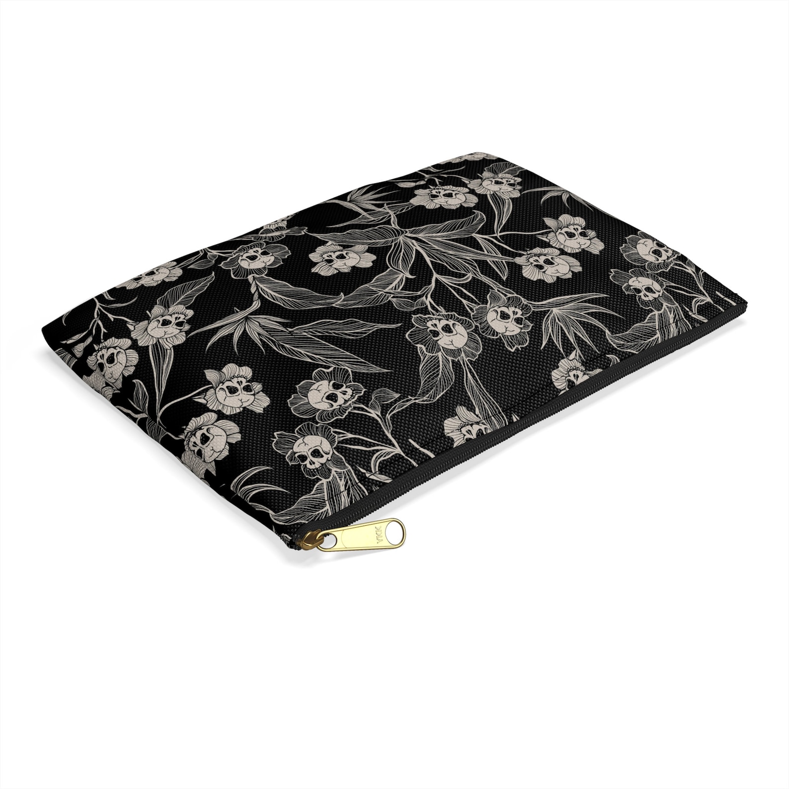 Gothic Floral Pouch, Spooky Skull Flower Accessory Clutch, Makeup Tote ...