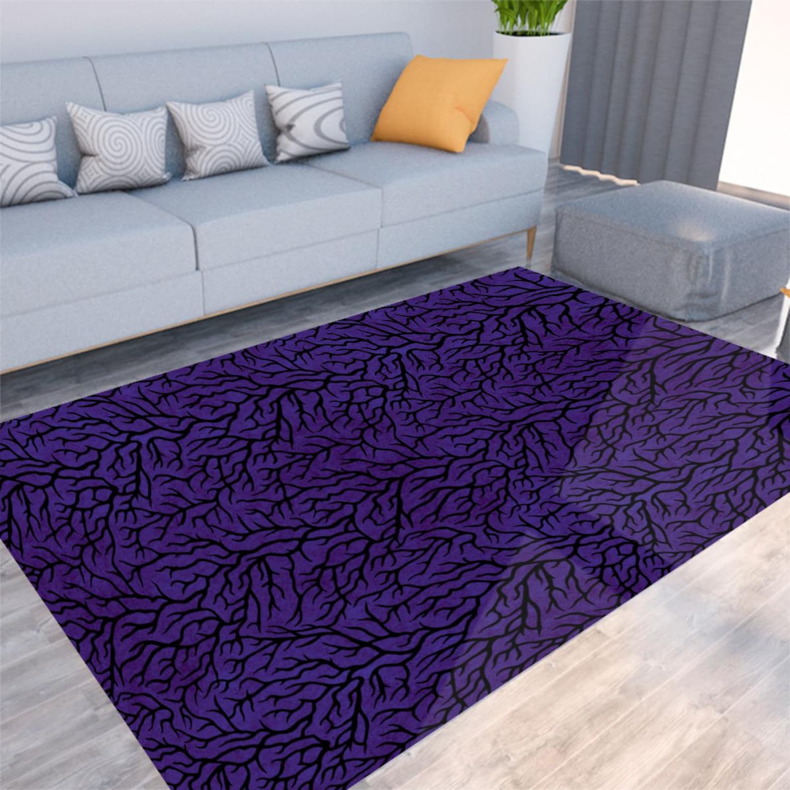 Purple Thorn Floor Mat, No-pile Moody Maximalist Area Rug W/ Spooky Gothic Root & Vine Pattern ...