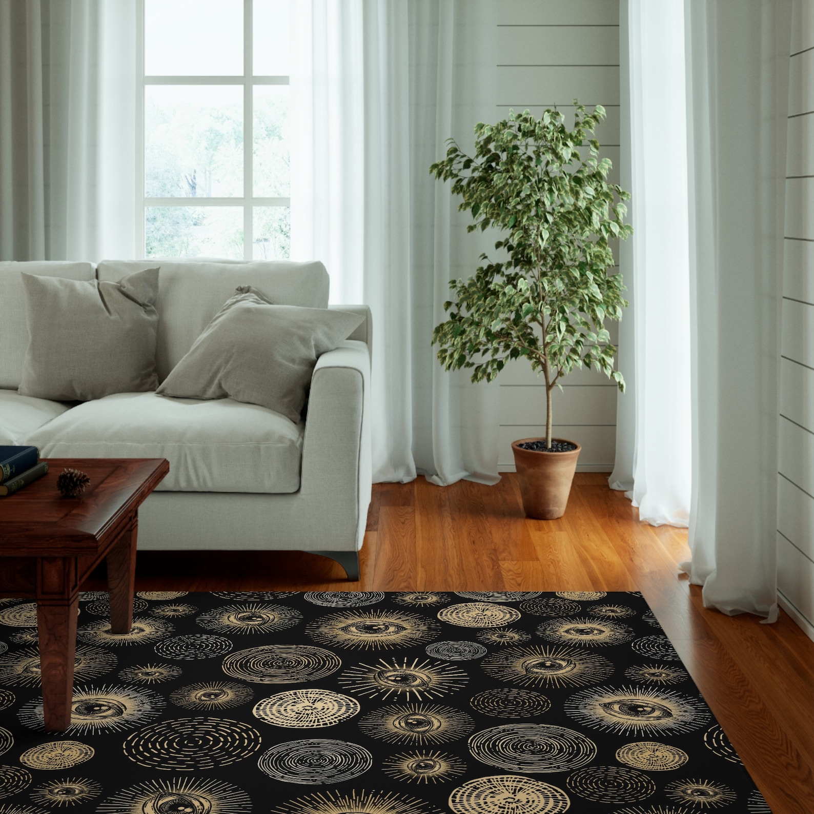 Occult Eye Rug, Black & Gold Abstract Esoteric Geometric Circle Outdoor ...