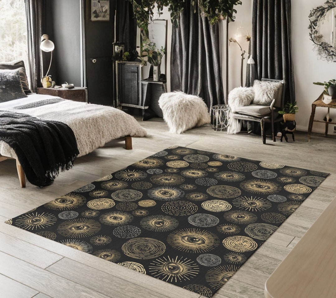 Occult Eye Rug, Black & Gold Abstract Esoteric Geometric Circle Outdoor ...