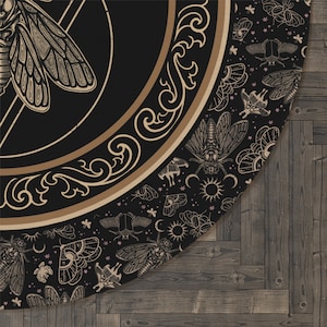 Round Witchy Cicada Rug, Circular Occult Moth Area Carpet W Gothic ...