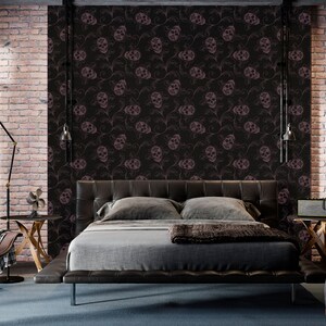 Elegant Skull Wallpaper | Macabre Gothic Floral Wall Mural | Peel ...