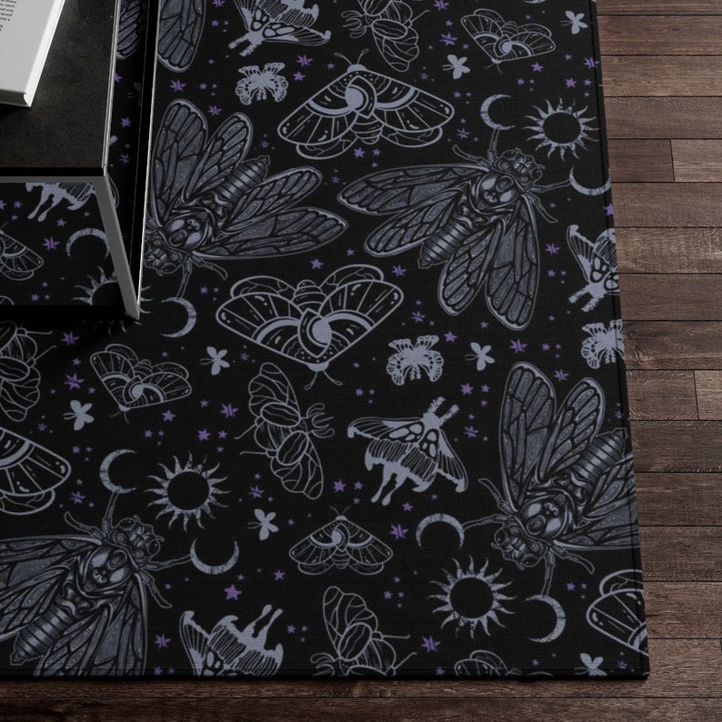 Witchy Cicada Rug Occult Gothic Moth & Scarab Print Carpet - Etsy