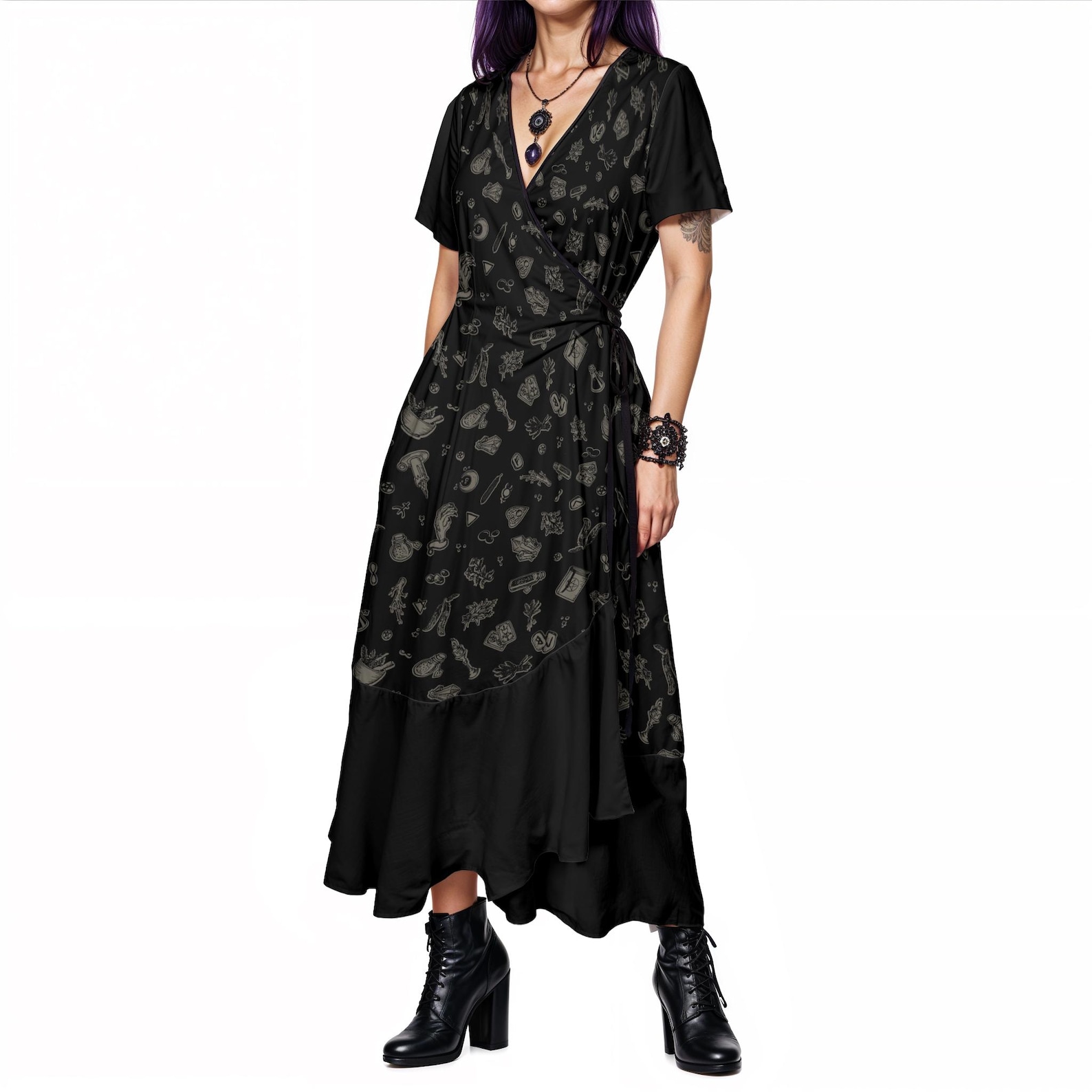 Witchy Wrap Dress, Spells & Potions Casual Maxi-dress W/ Occult ...
