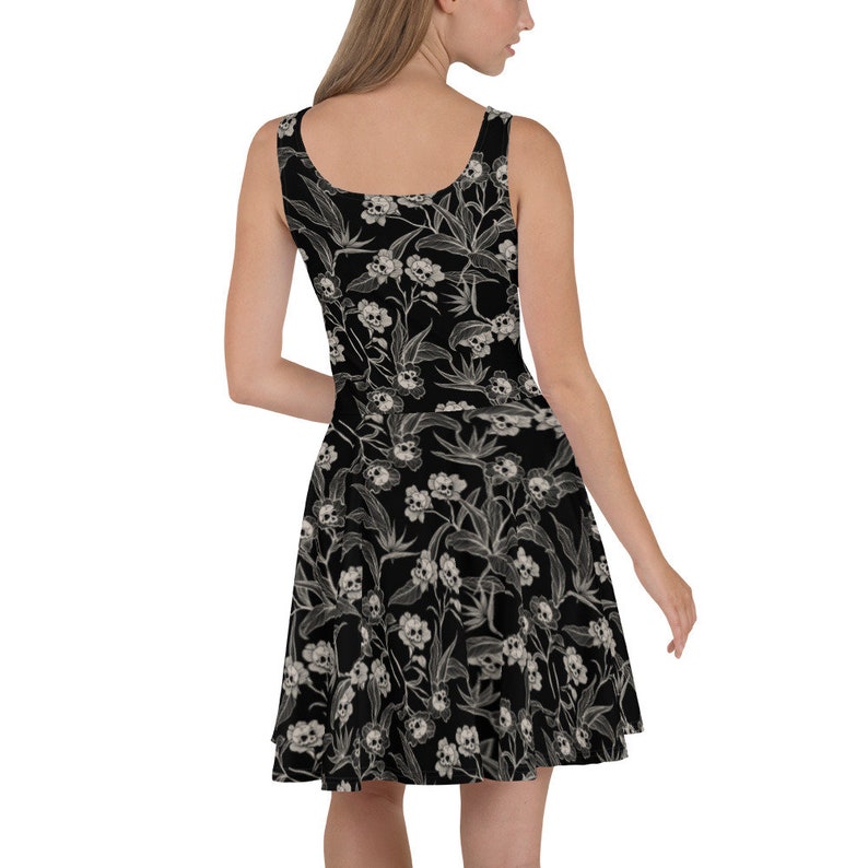 Gothic Floral Dress, Death Flowers Skater Dress, Spooky Tiki Tank Sun ...