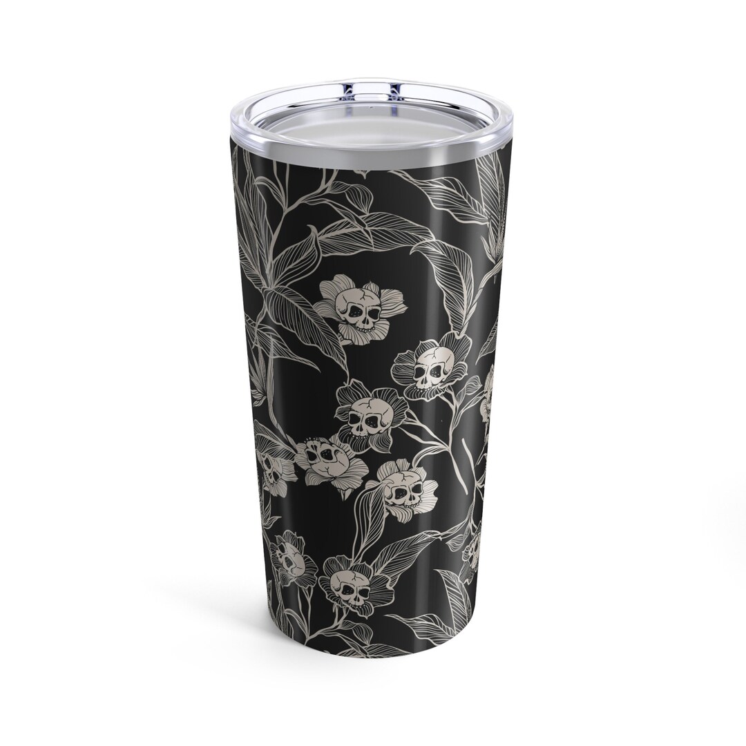Gothic Floral Tumbler, 20oz Macabre Botanical Skull Flower Insulated ...