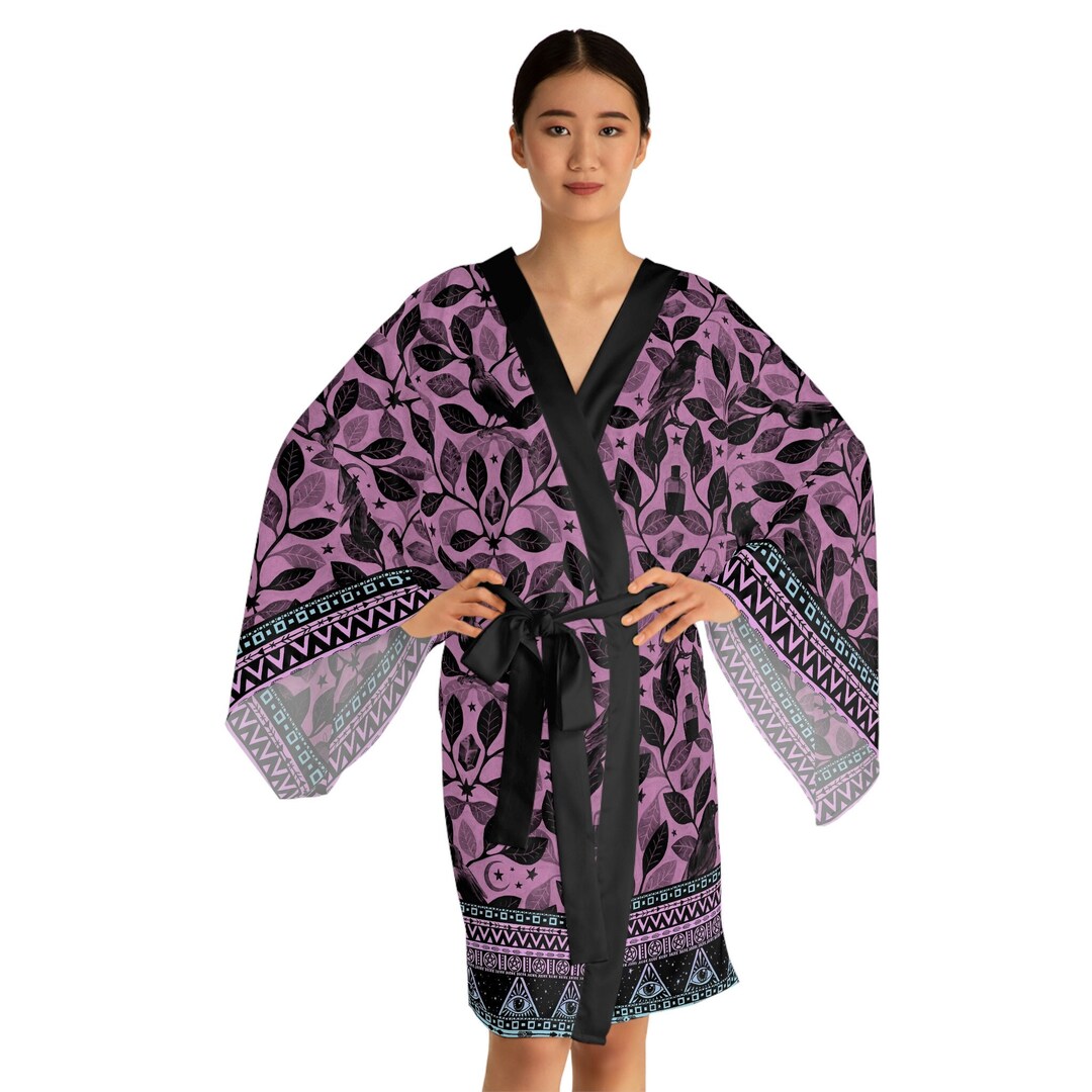 Pastel Goth Robe, Pink Watercolor Tribal Witch Long Sleeve Kimono Style ...