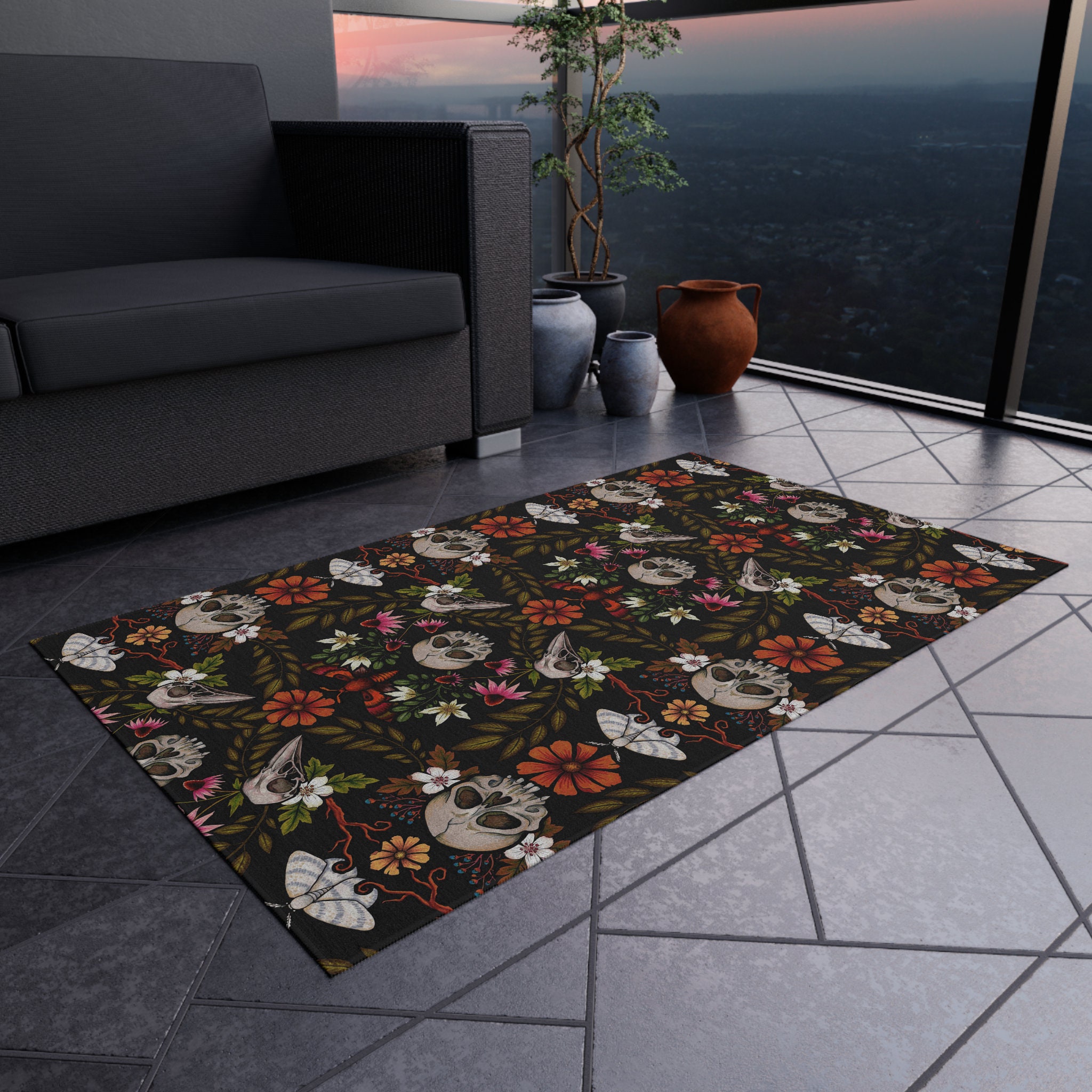 Forest Witch Rug. Enchanting Dark Cottagecore Skull Moth & Flower ...