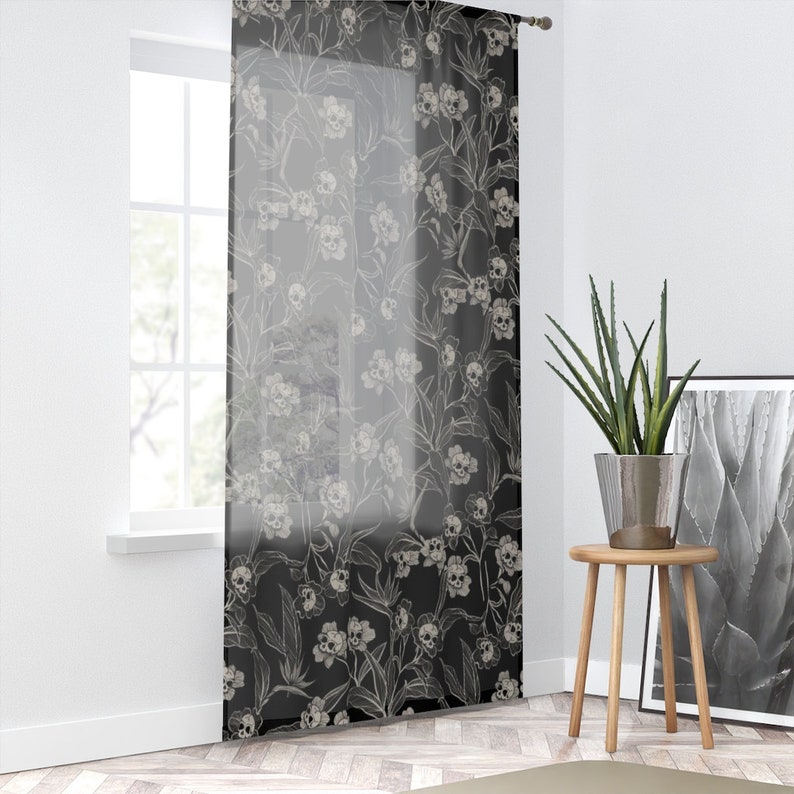 Gothic Floral Curtain, Elegant Macabre Skull Flowers Window Curtains in ...