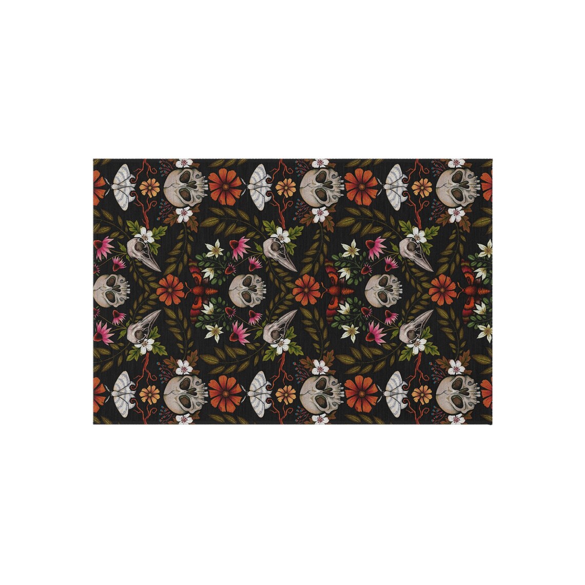Forest Witch Rug. Enchanting Dark Cottagecore Skull Moth & Flower ...