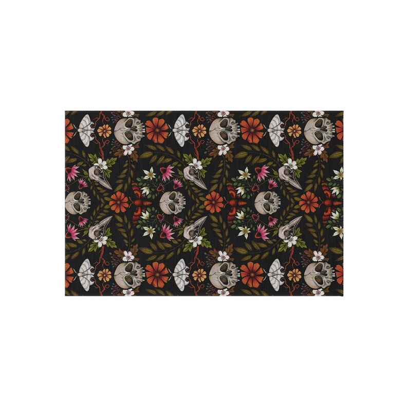 Forest Witch Rug. Enchanting Dark Cottagecore Skull Moth & Flower ...