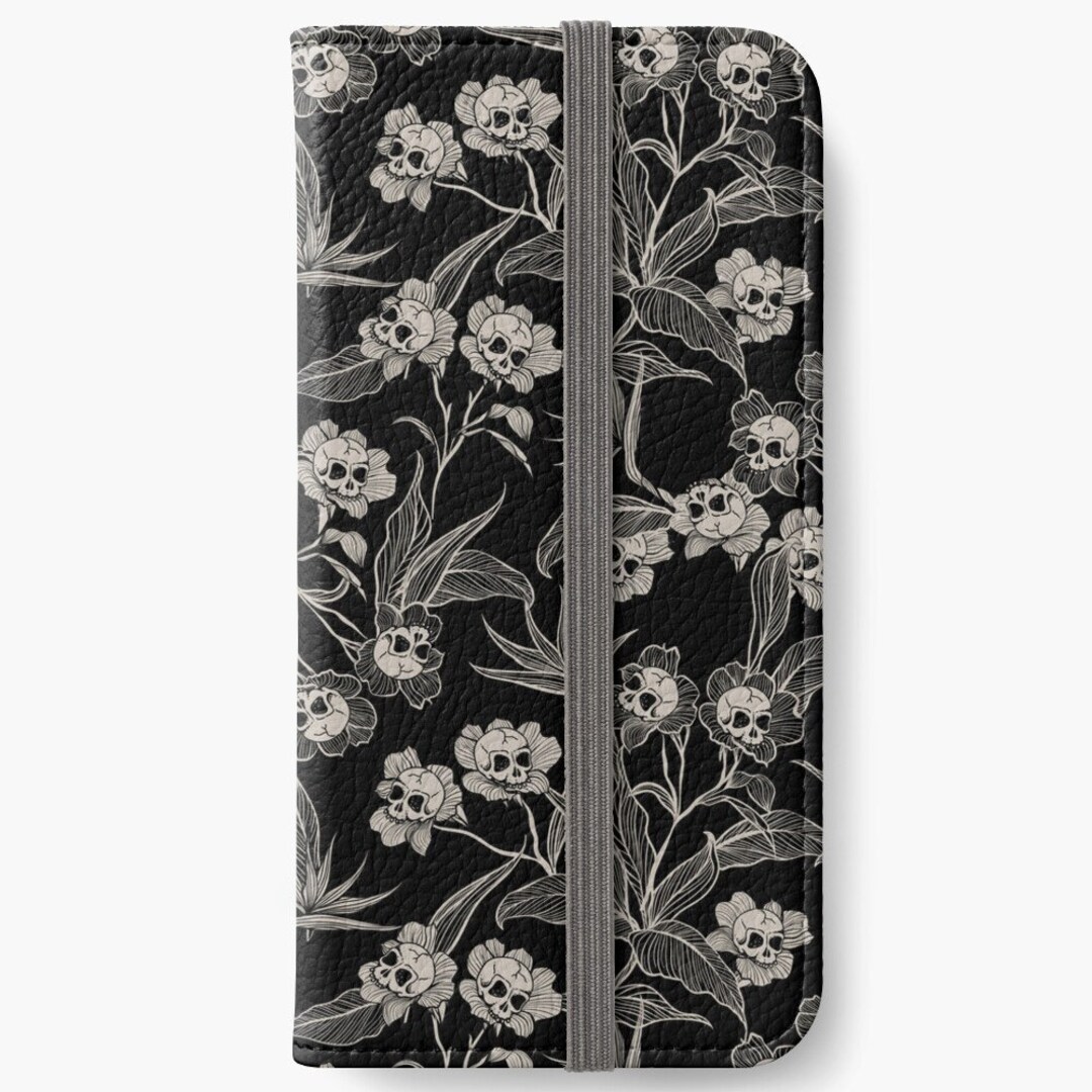 Gothic Floral Phone Wallet, Spooky Cute Vegan Leather Flip Folio ...