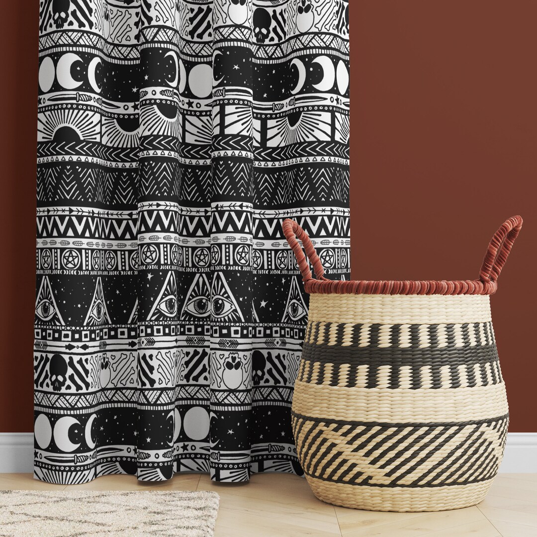 Boho Goth Window Curtain, Elegant Esoteric Tribal Witch Dark Style ...