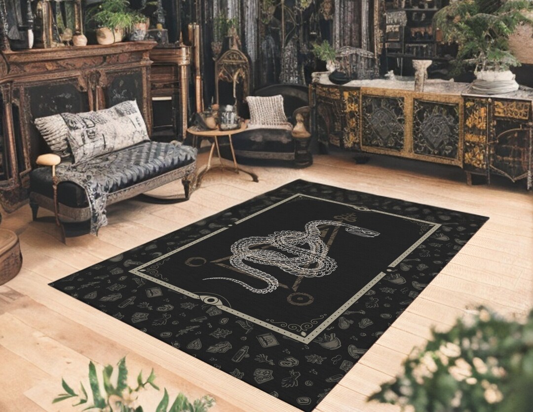 Occult Snake Rug, Witchy Serpent Skeleton Outdoor Area Carpet W ...