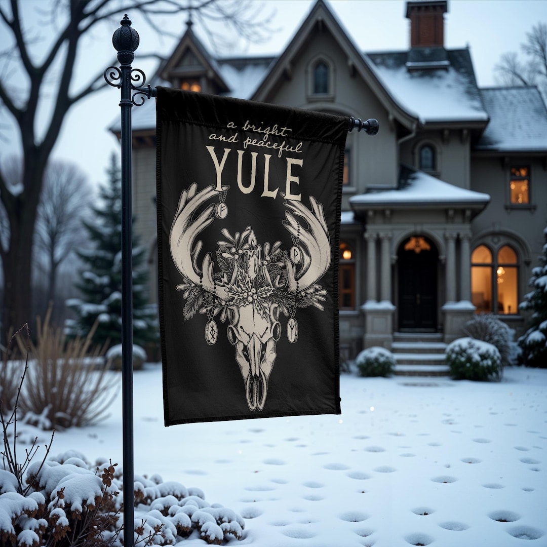 Yule Reindeer Garden Flag, Gothic Deer Skull Yard or House Banner for ...