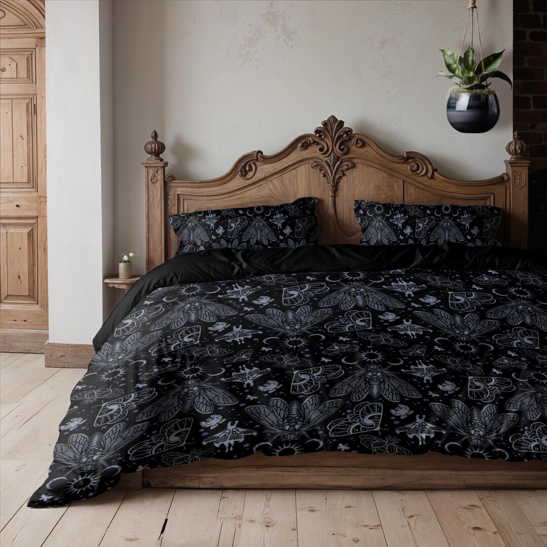 Witchy Cicada Bedding Set, Occult Moth 3-piece Duvet Cover ...