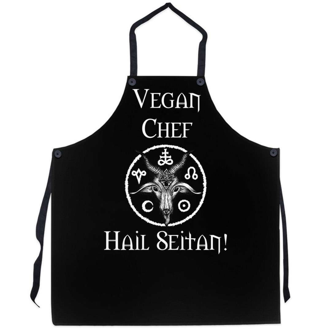 Hail Seitan Apron. Funny Vegan Chef Gift. Baphomet Satanic Kitchenware ...