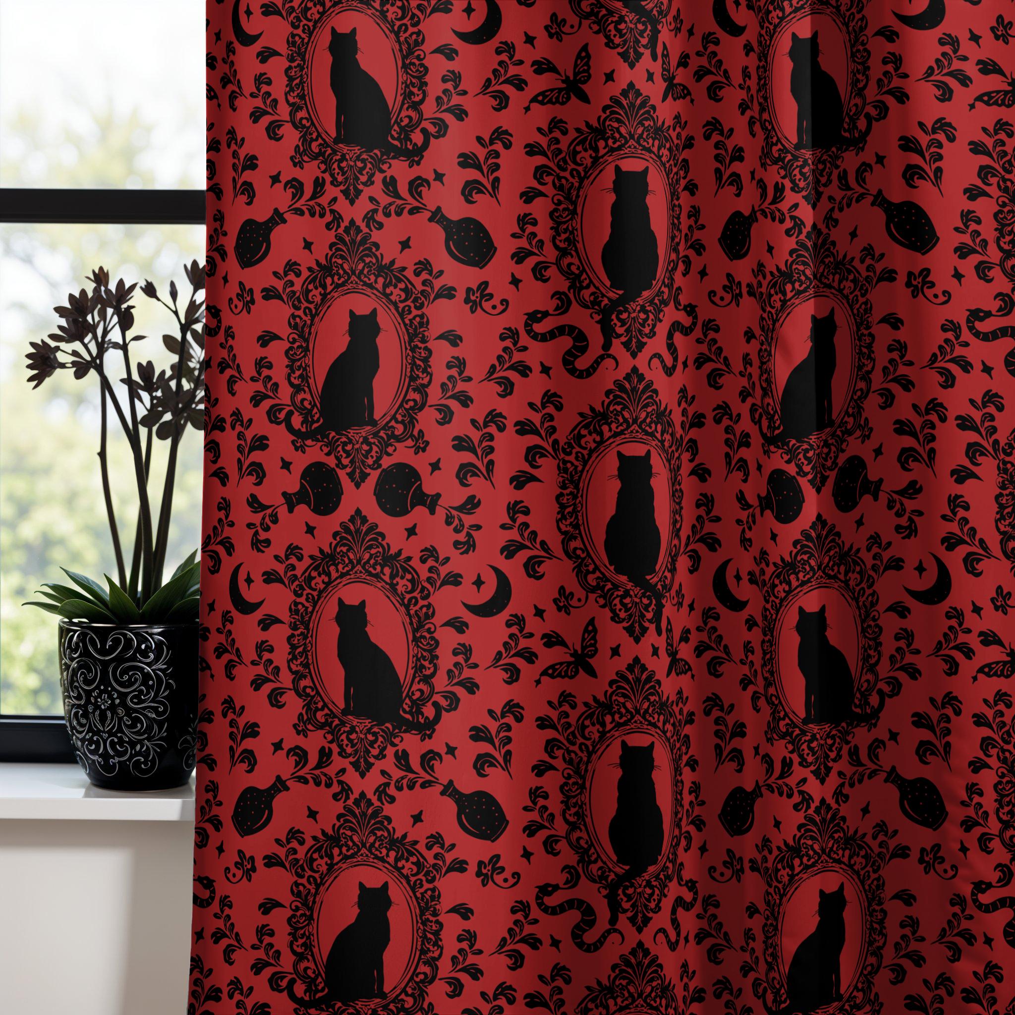 Gothic Cat Curtains, Two-piece Grommet Window Drapes Witchy Baroque ...