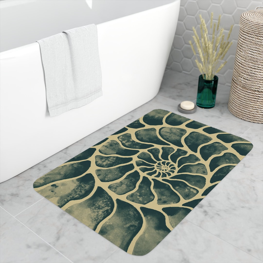 Ammonite Bath Mat, Ammonite Watercolor Decor, Seashell Floor Mat, Beach ...