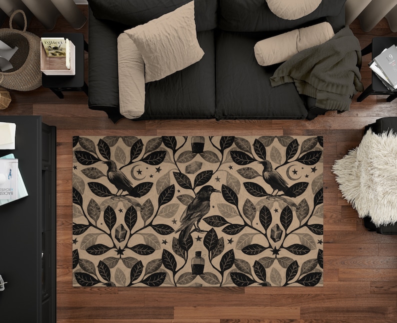 Witchy Raven Rug Gothic Watercolor Indoor or Outdoor Area - Etsy