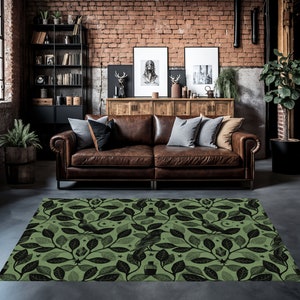 Green Witchy Raven Rug, Gothic Watercolor Indoor/outdoor Area Carpet W ...