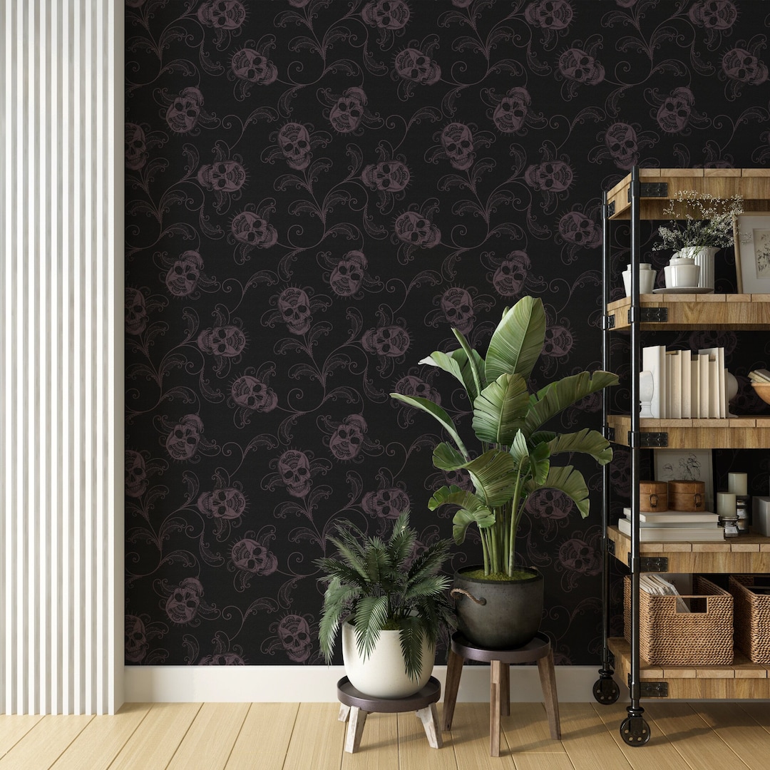 Elegant Skull Wallpaper | Macabre Gothic Floral Wall Mural | Peel ...