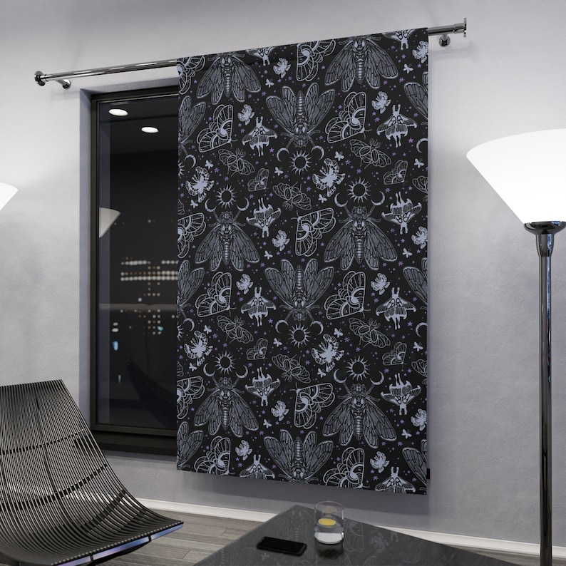 Esoteric Cicada Curtain, Witchy Goth Window Curtain W Celestial Moth ...