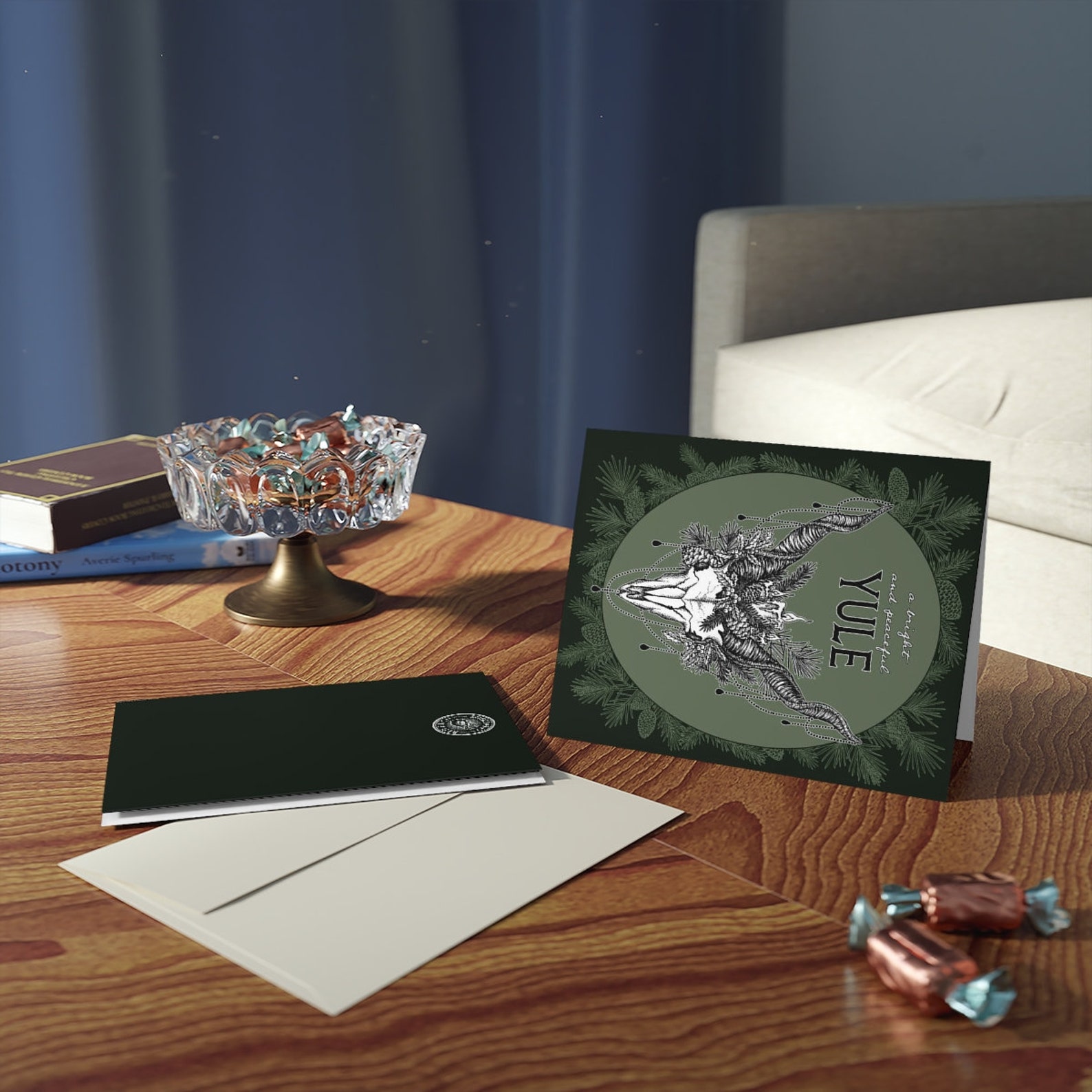 Yule Greeting Card Pack, Pagan Yule Goat Skull Note Cards, Gothic ...