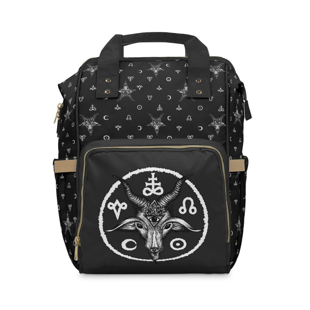 Satanic Diaper Bag, Nappy Backpack W/ Occult Baphomet Alchemy Symbols ...