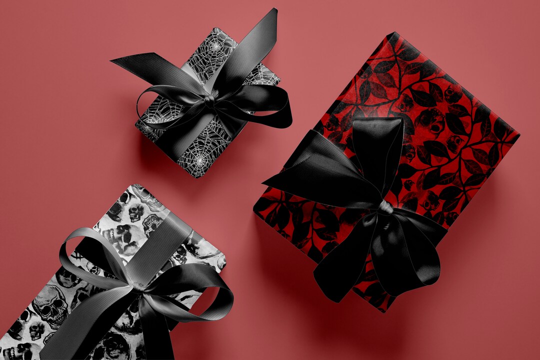 Spooky Gift Wrap Pack Black White and Red Halloween Wrapping - Etsy