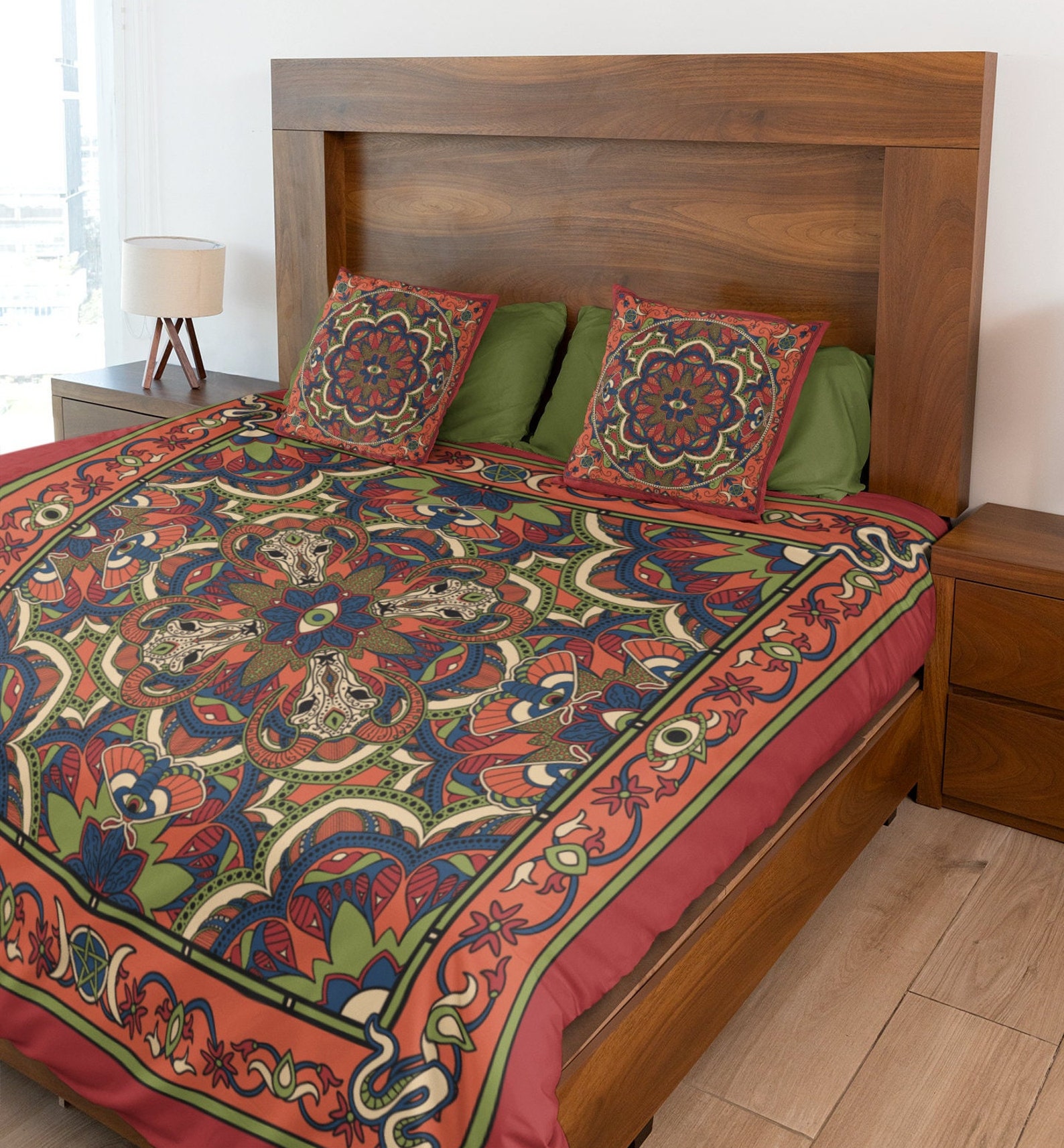 Witchy Mandala Duvet Cover, Esoteric Occult Skull & Moth Bedding in ...