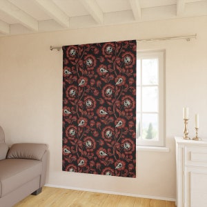 Victorian Goth Curtain, Spooky Macabre Red Skull Flower Blackout Window ...