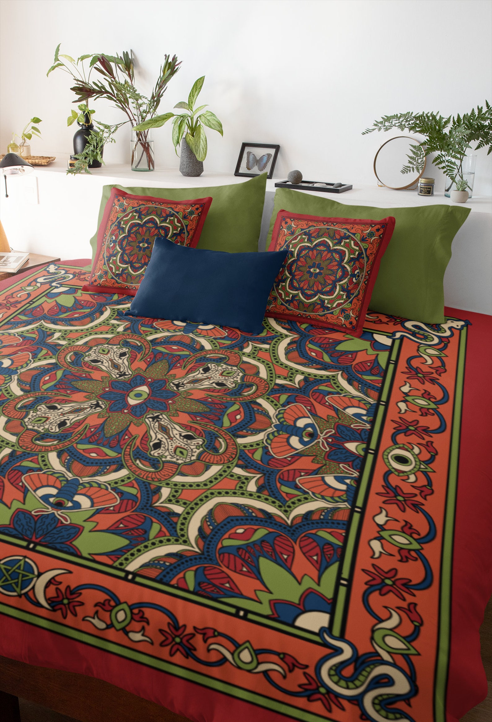 Witchy Mandala Duvet Cover, Esoteric Occult Skull & Moth Bedding in ...