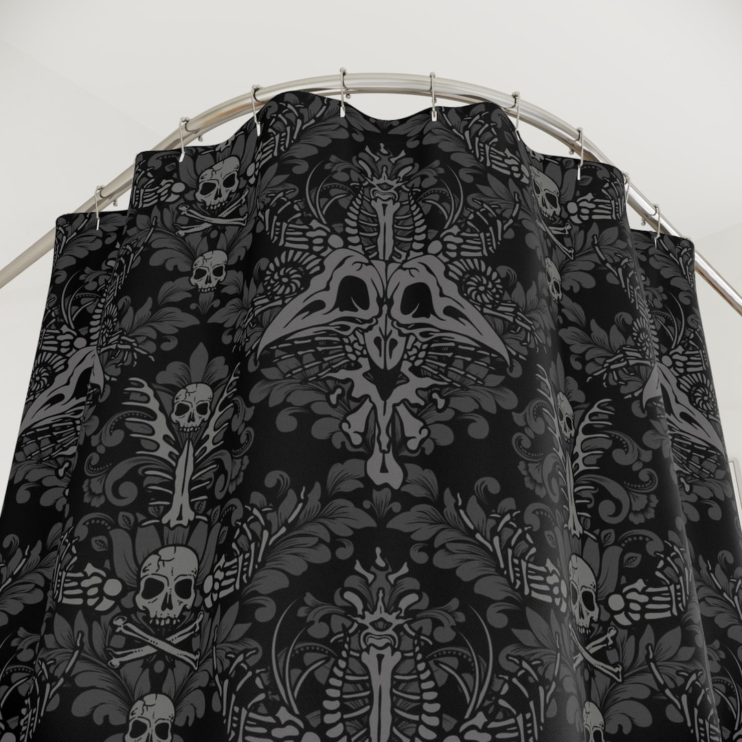 Macabre Victorian Shower Curtain, Damask Bones Goth Skull Bath Curtain ...