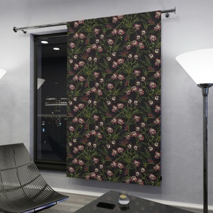 Bones & Botany Curtain, Elegant Macabre Skull Window Curtains W/ Gothic ...