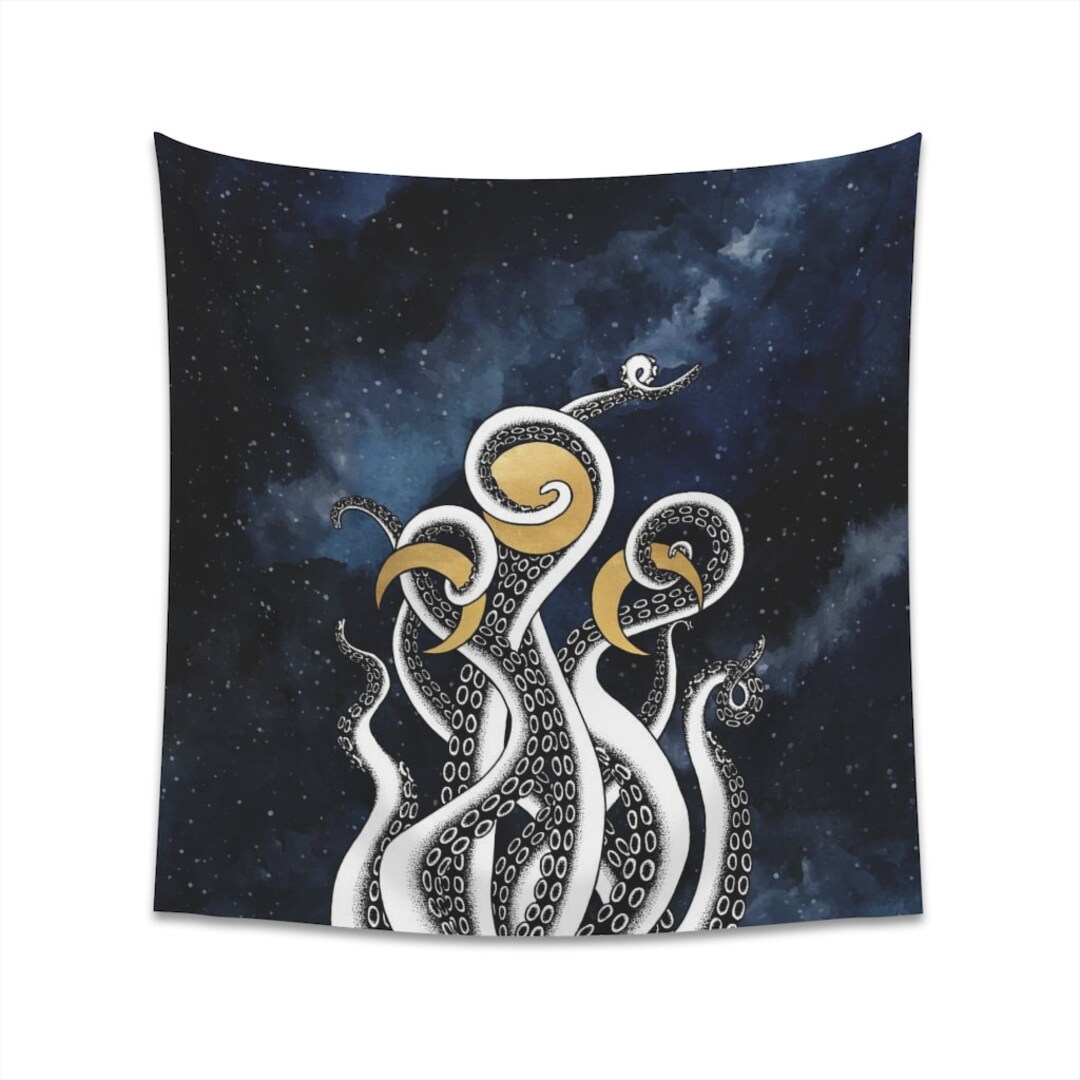 Whimsigoth Octopus Tapestry, Esoteric Occult Scifi Wall Hanging Home ...