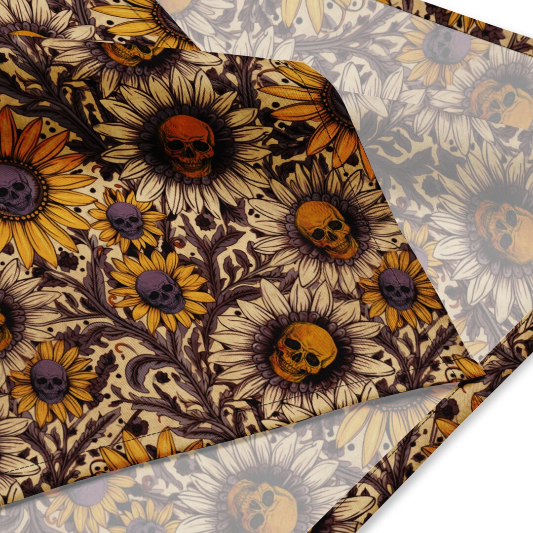 Sunflower Skull Bandana, Versatile Goth Autumn Floral Cloth in Gold ...